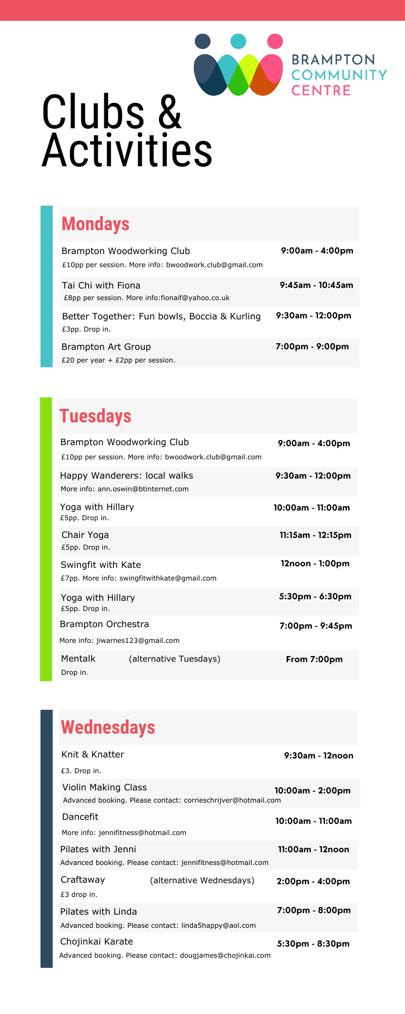 Regular Activities - Brampton Community Centre