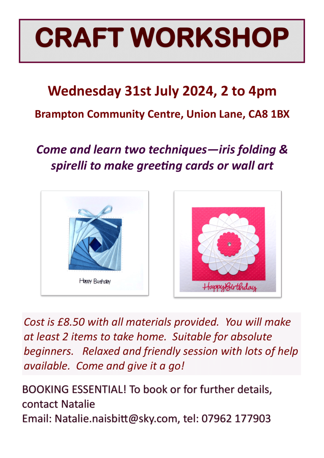 Iris Folding & Spirelli Card Craft Workshop - Brampton Community Centre